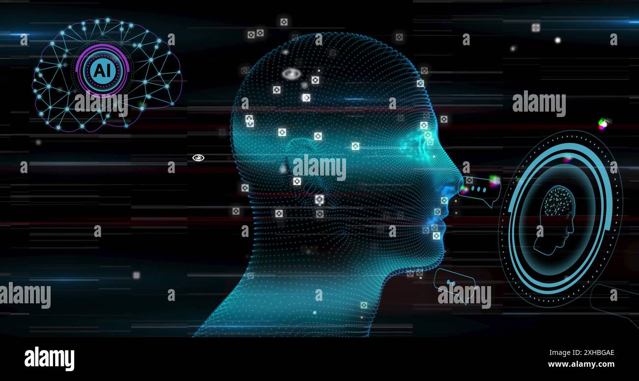 Image of ai texts and chat with brain over digital human spinning Stock Photo - Alamy