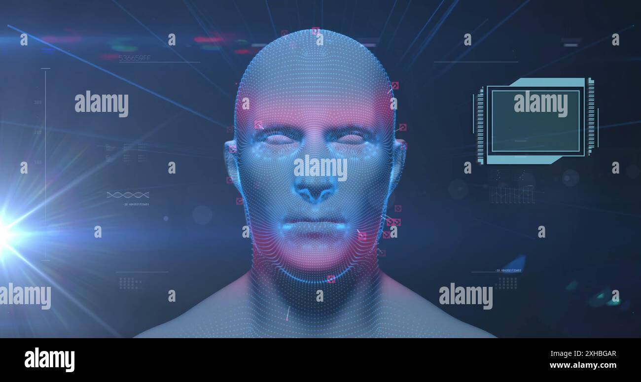 Image of data processing and ai text over digital human spinning Stock ...