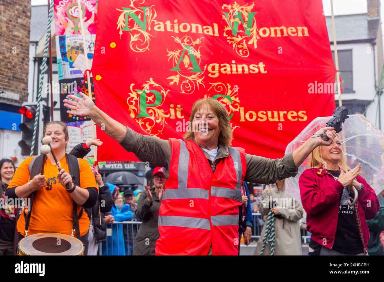 Durham, UK. 13 JUL, 2024. Trade unionists celebrate in front of Women ...