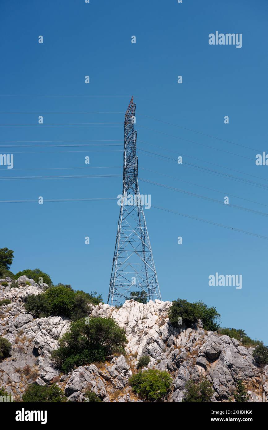 high voltage transmission line in mountains Stock Photo - Alamy