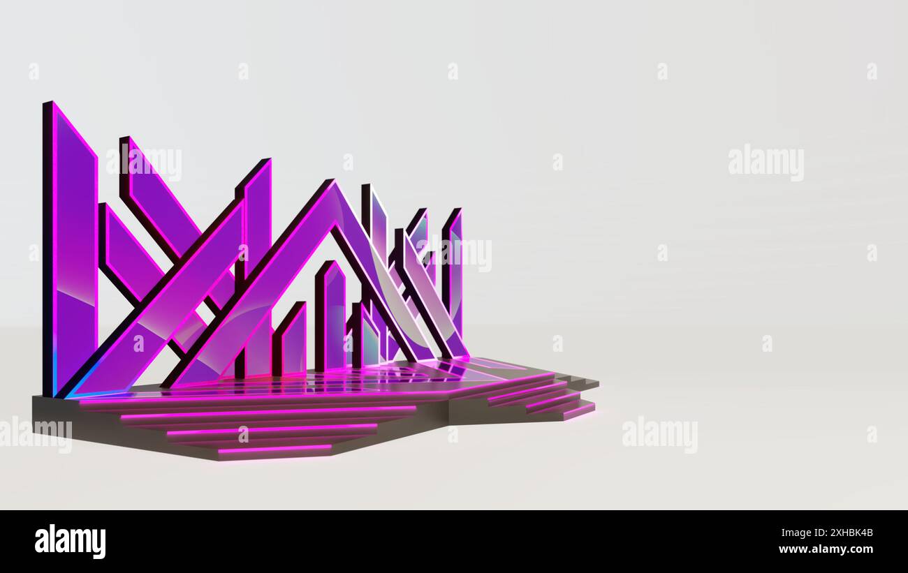 3D rendering indoor stage for beautiful event with pink neon lights ...