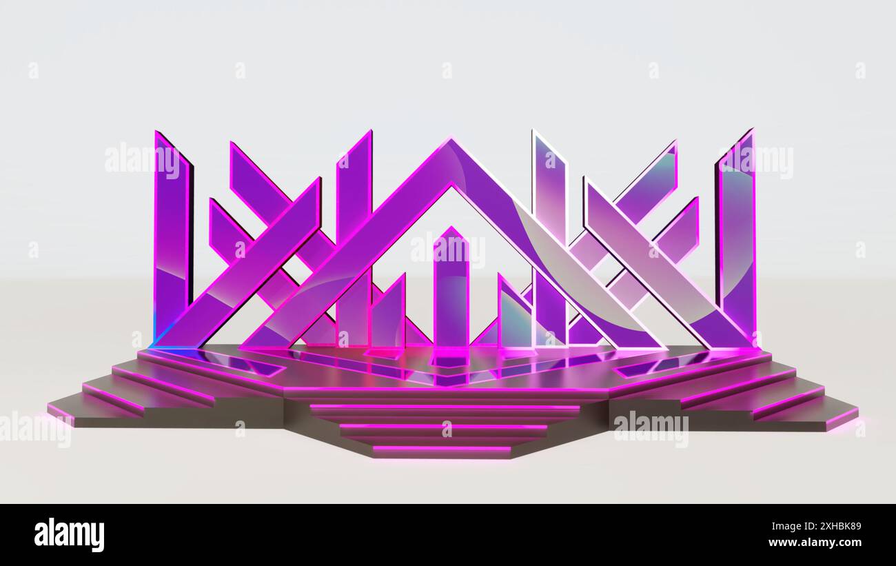 3D rendering indoor stage for beautiful event with pink neon lights ...