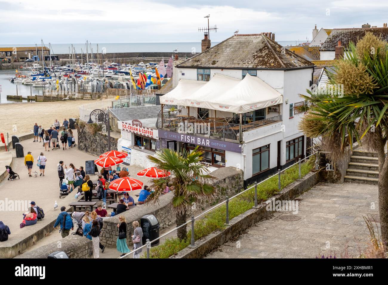 High up view over the promenade, beach and harbour Stock Photo - Alamy