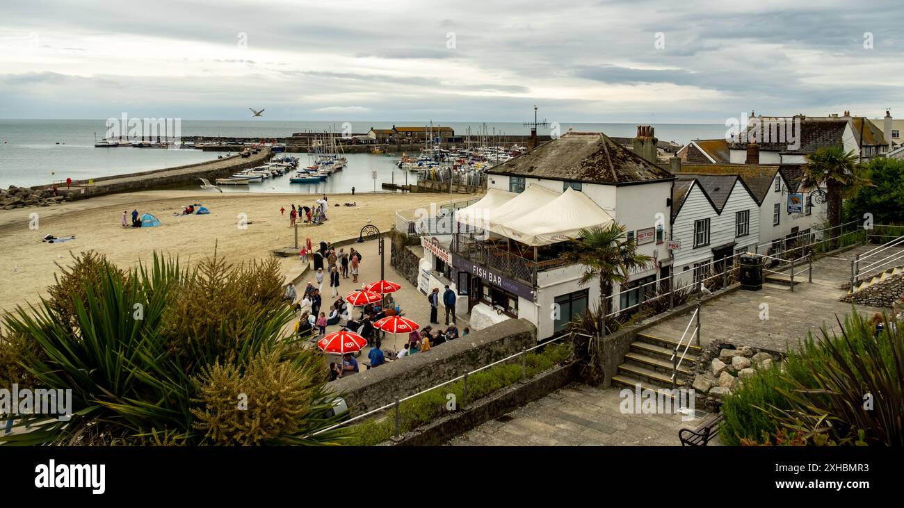 High up view over the promenade, beach and harbour Stock Photo - Alamy