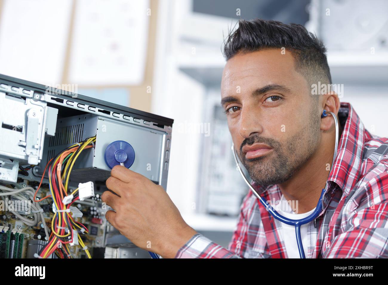 man checking state of pc Stock Photo - Alamy