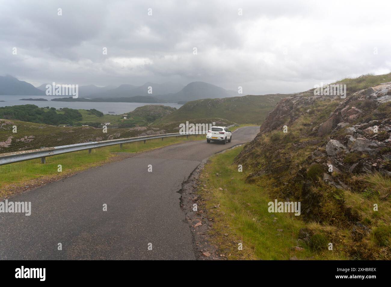Scottish Highlands, Scotland, 2024 A single track road on the ...