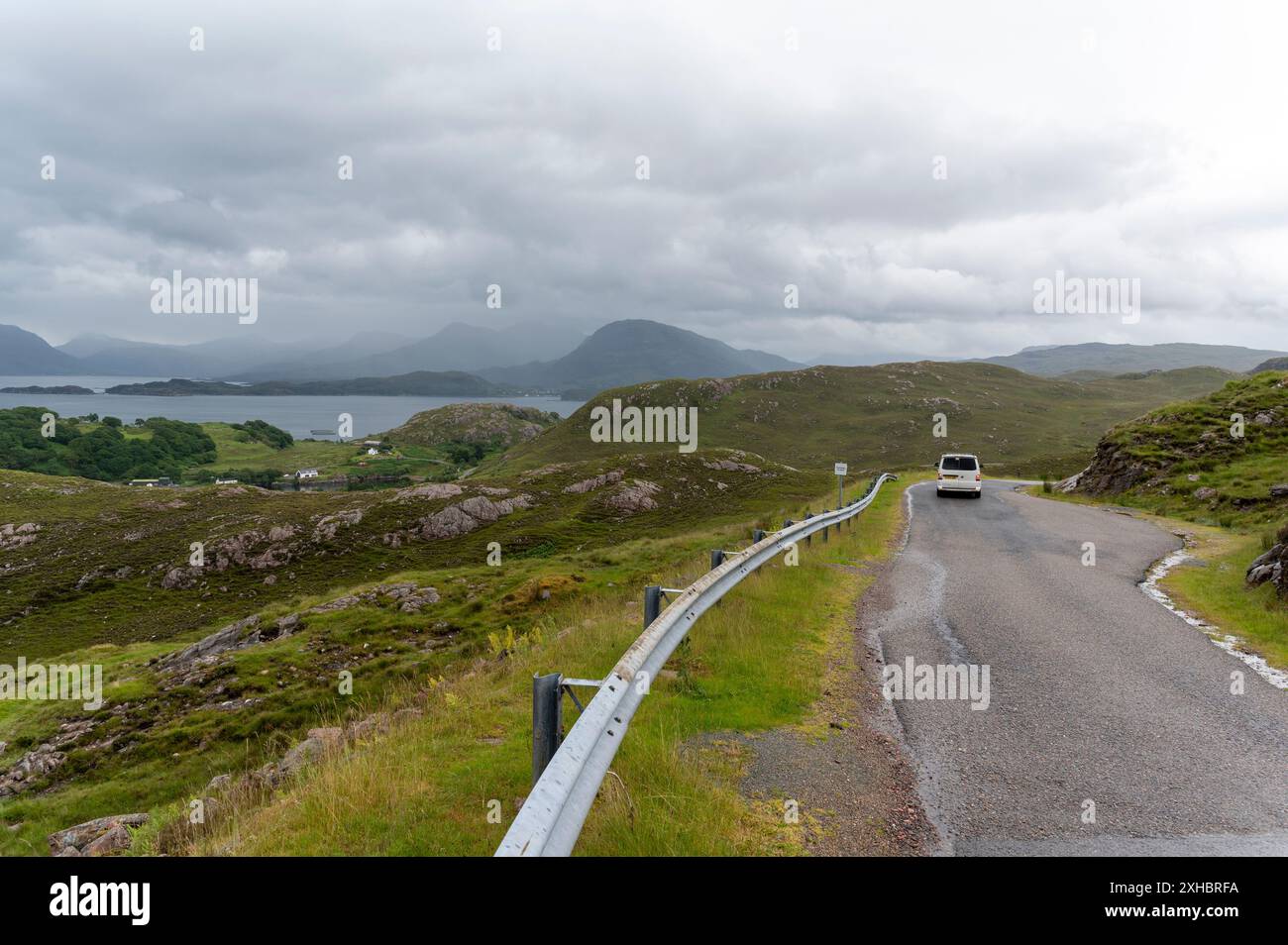 Scottish Highlands, Scotland, 2024 A single track road on the ...