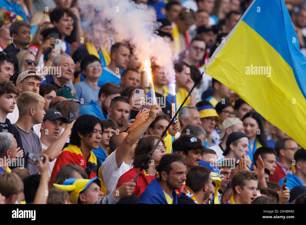 Ukrainian fans seen during UEFA Euro 2024 game between national teams ...