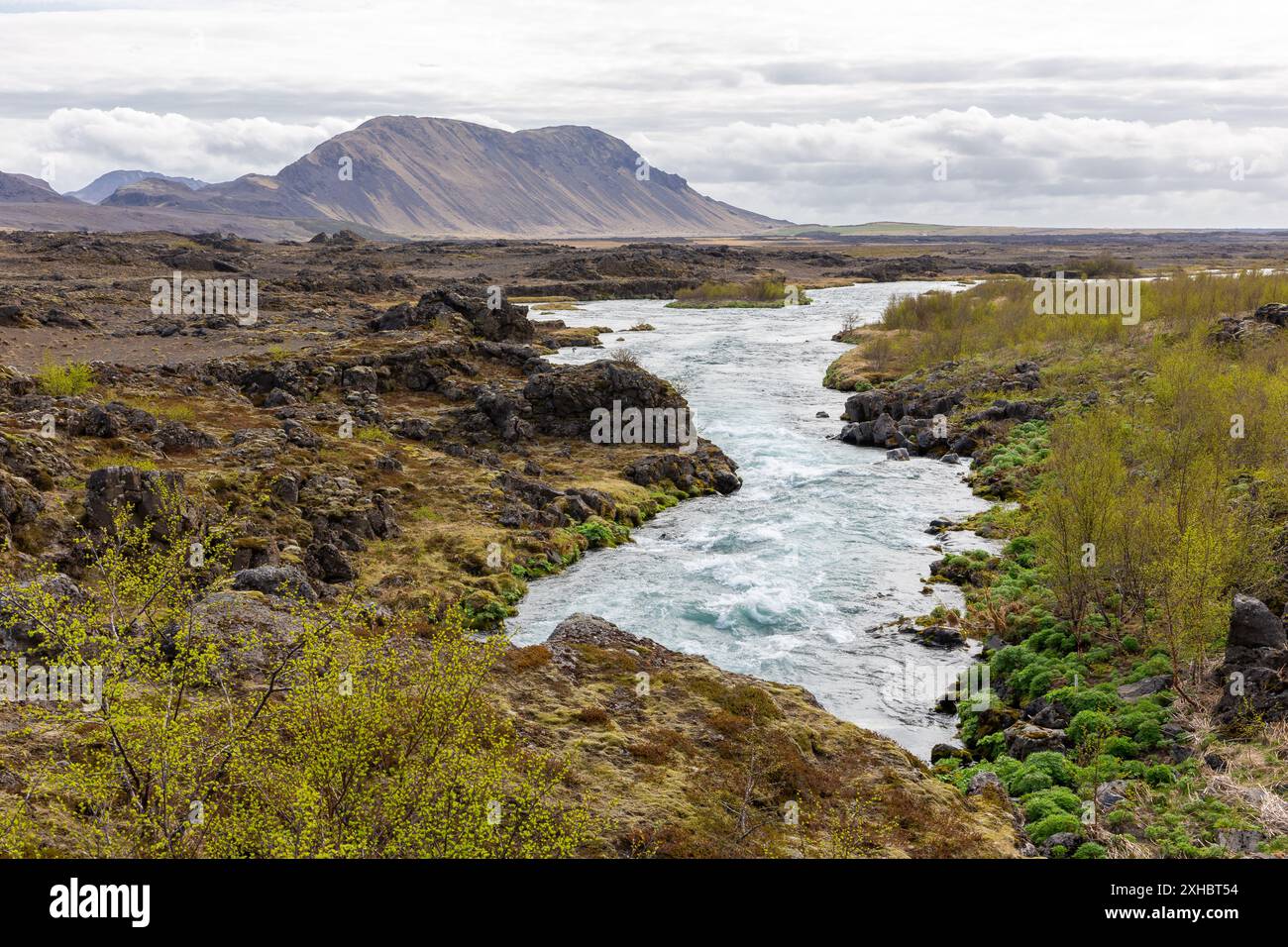 Thjorsardalur valley, South Iceland, landscape with white glacial wild ...