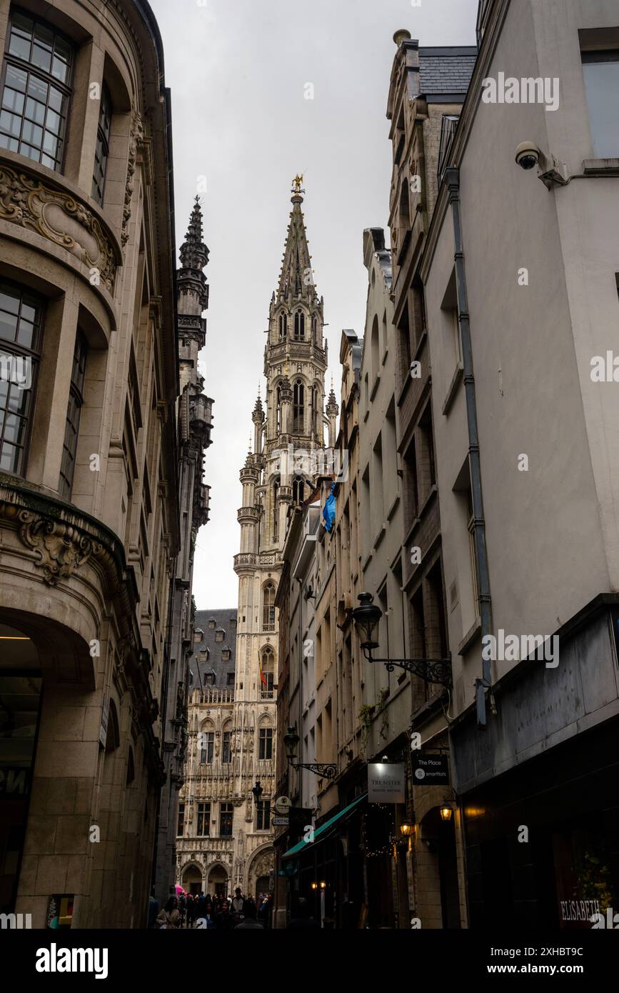 Medieval Gothic Brussels Town Hall on Grand Place in Belgium Stock ...