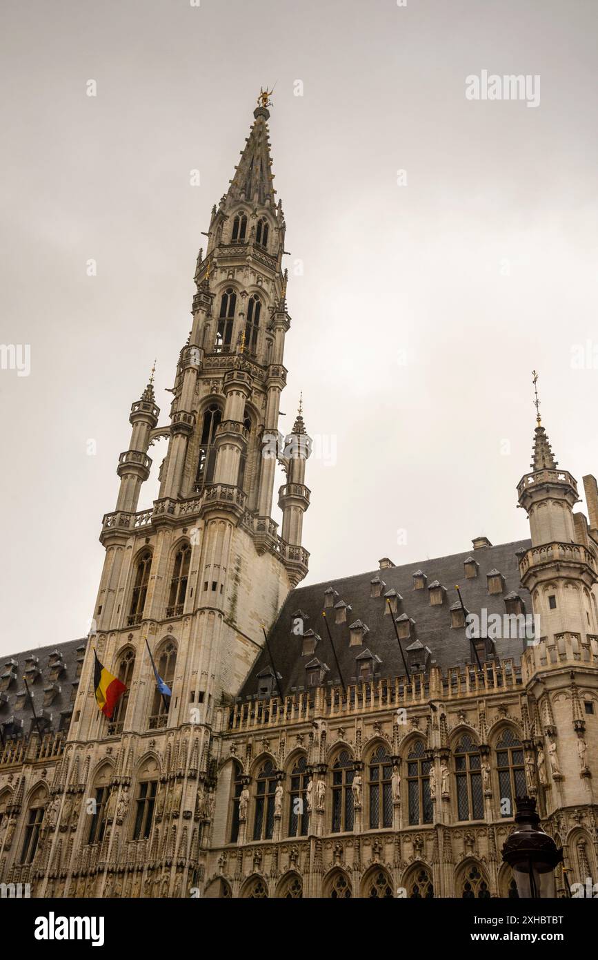 Medieval Gothic Brussels Town Hall on Grand-Place in Belgium Stock ...