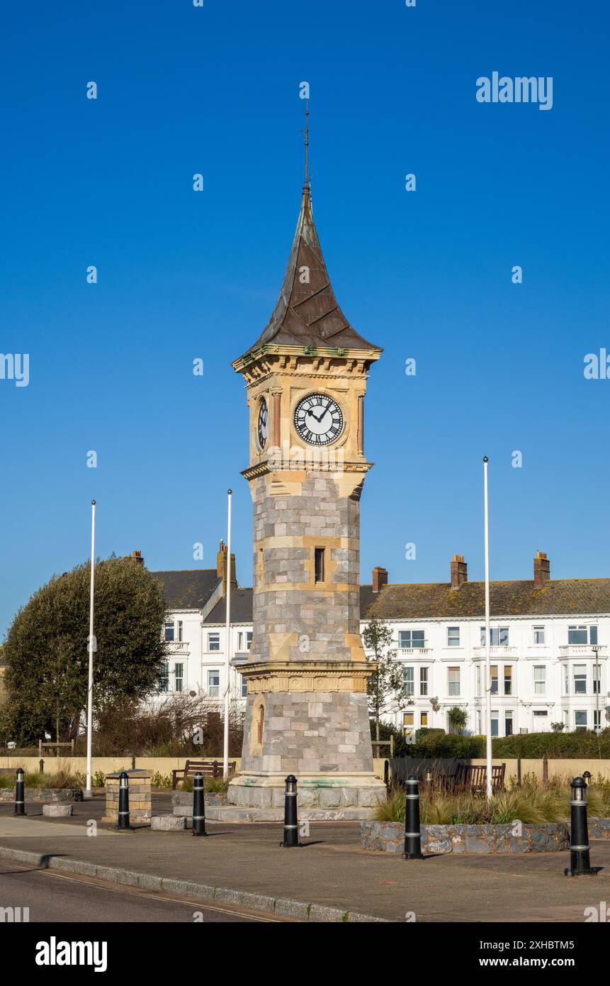 Clock tower on the seafront at Exmouth to mark Queen Victoria Diamond ...