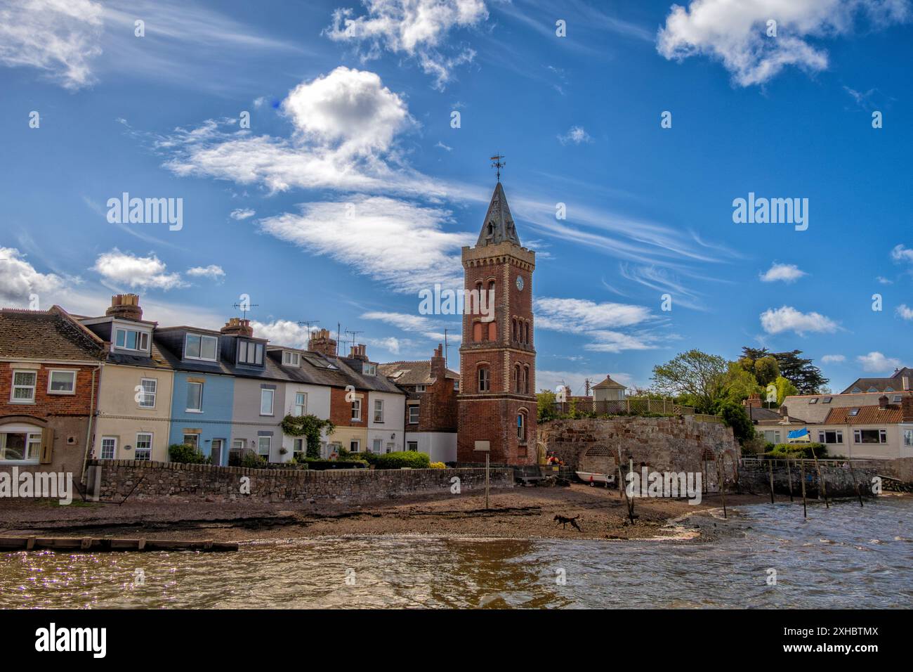 Fishing cottages and Peters Tower in Lympstone, Devon, United Kingdom ...