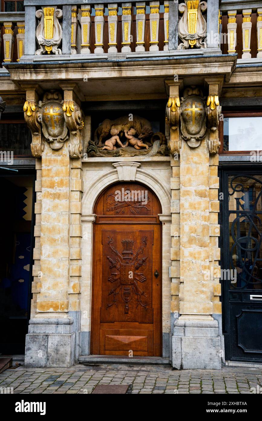 La Louve or Den Wolf on Grand Place in Brussels, Belgium and a relief ...