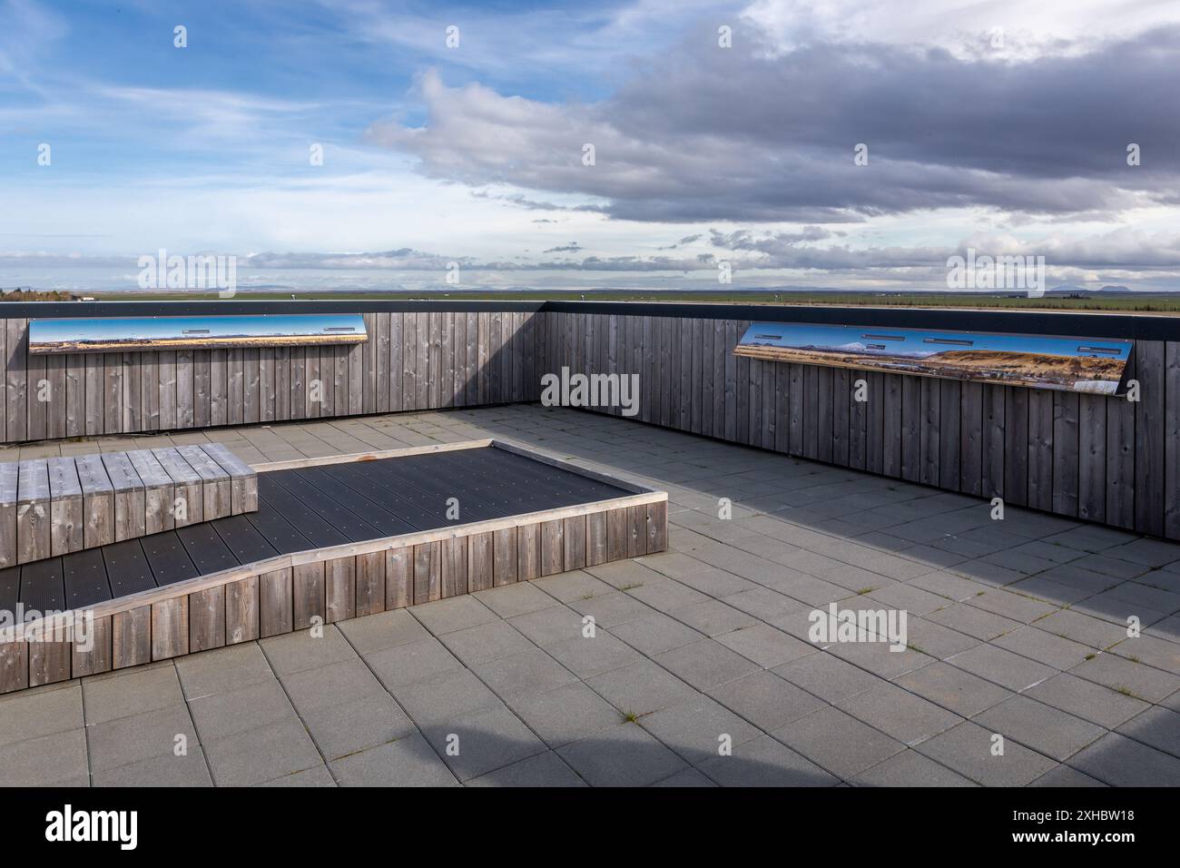 Hvolsvöllur, Iceland, 16.05.22. Observation deck of the Lava Center ...