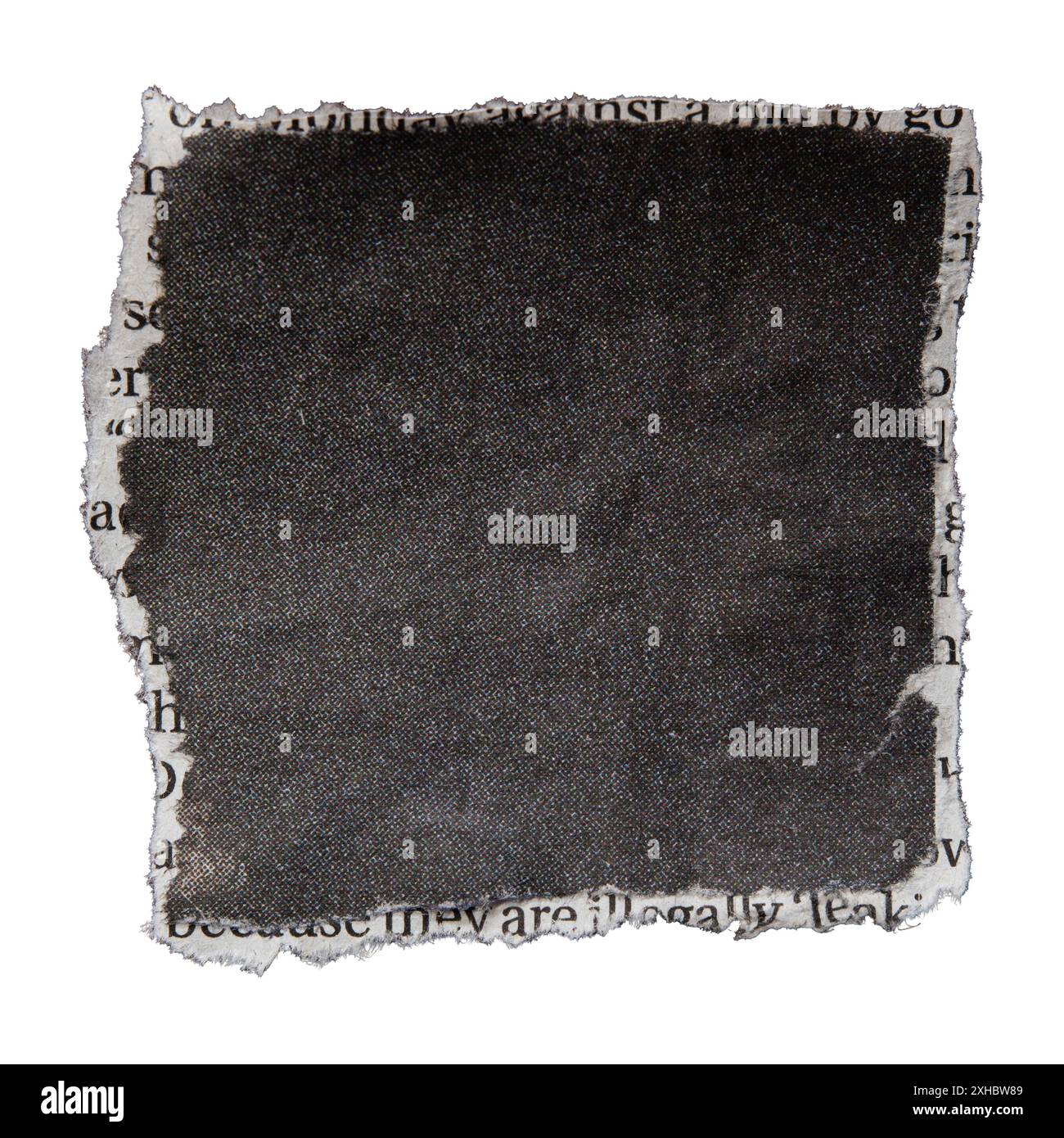 Torn black square shaped newspaper on white background with clipping ...