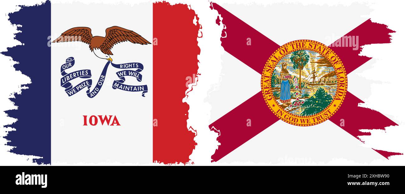 Florida and Iowa states grunge brush flags connection, vector Stock ...