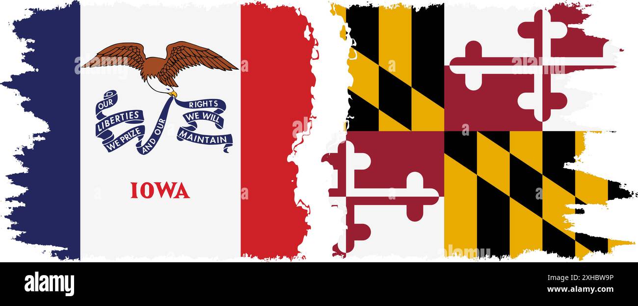 Maryland and Iowa states grunge brush flags connection, vector Stock ...