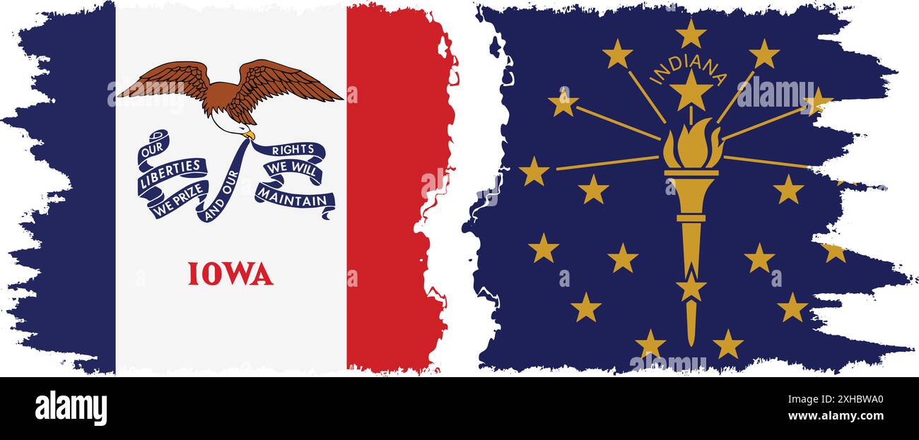 Indiana and Iowa states grunge brush flags connection, vector Stock ...