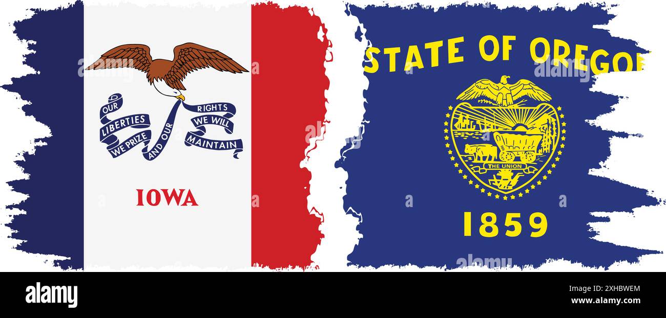 Oregon and Iowa states grunge brush flags connection, vector Stock ...