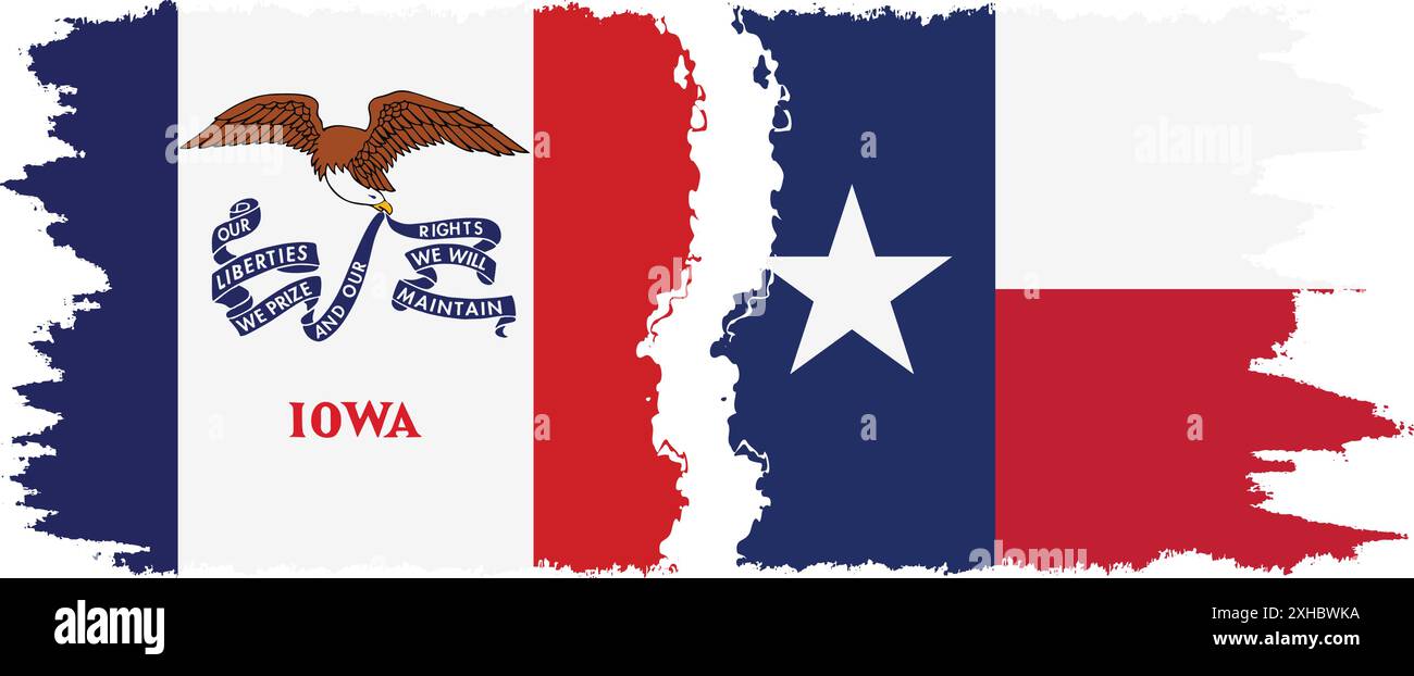 Texas and Iowa states grunge brush flags connection, vector Stock ...