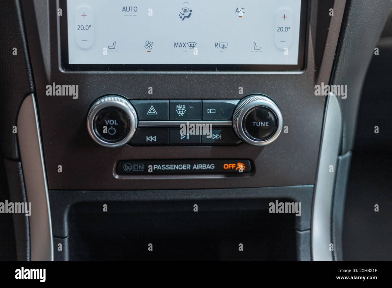 Car interior with sensors, display and adjustments, sound and radio ...