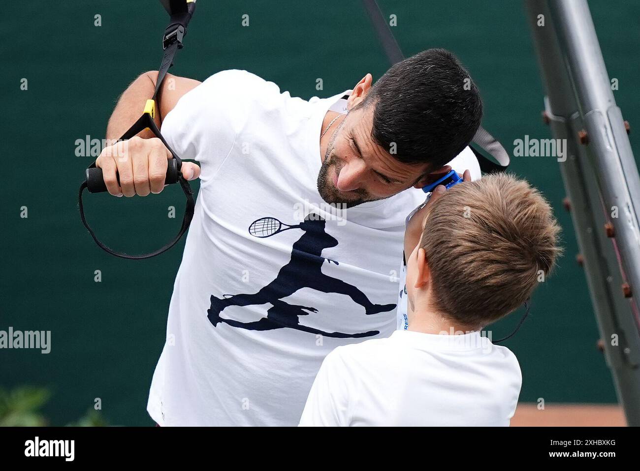 Novak Djokovic during training on day thirteen of the 2024 Wimbledon ...