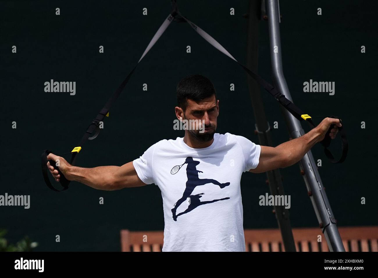 Novak Djokovic during training on day thirteen of the 2024 Wimbledon ...