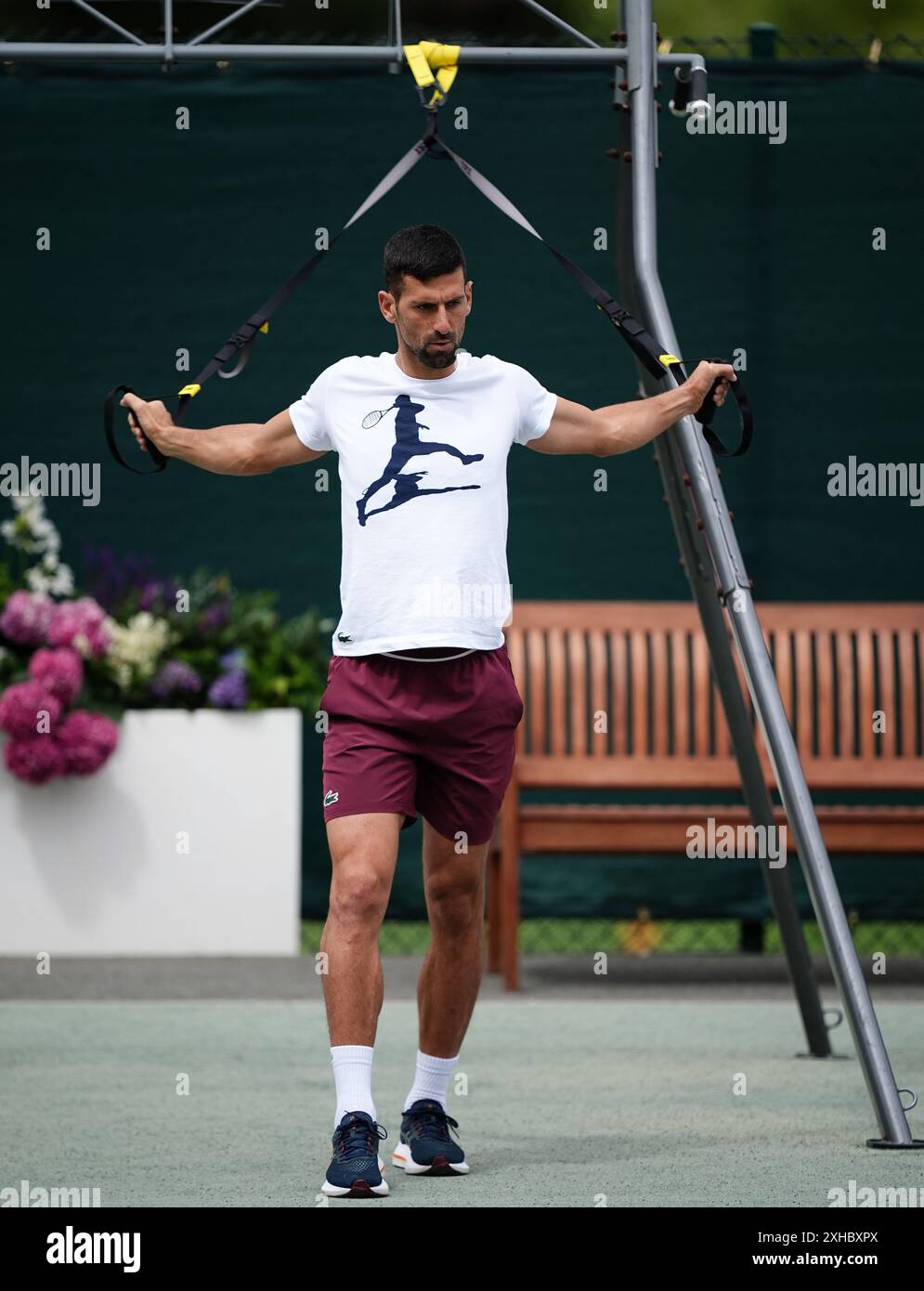 Novak Djokovic during training on day thirteen of the 2024 Wimbledon ...