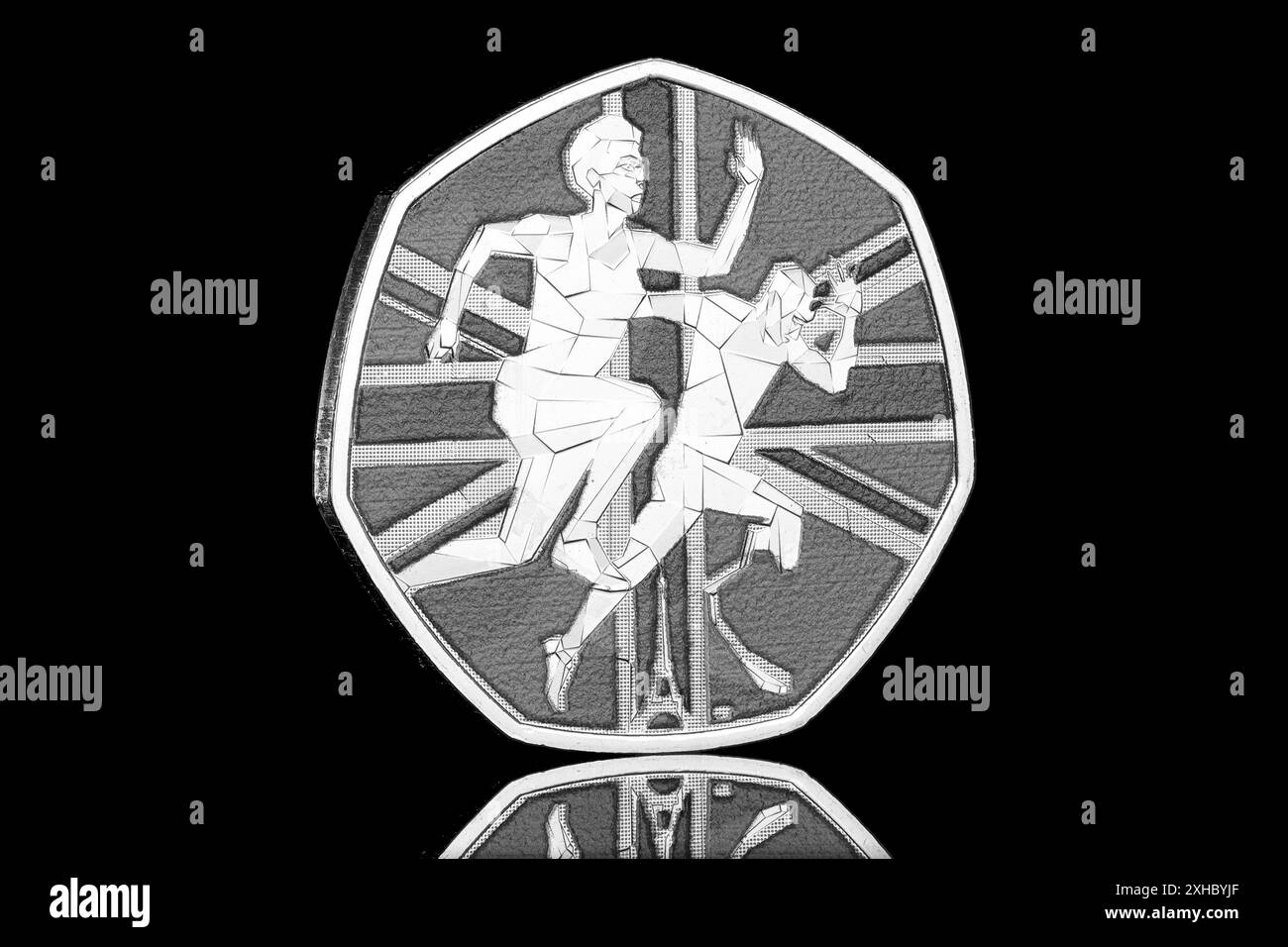 A coloured Team GB 50p coin converted to Black & White. The coin was ...