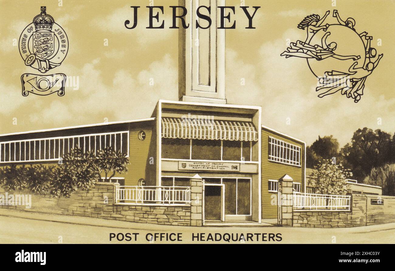 Vintage postcard of Post Office Headquarters, Jersey, 1970s Stock Photo ...