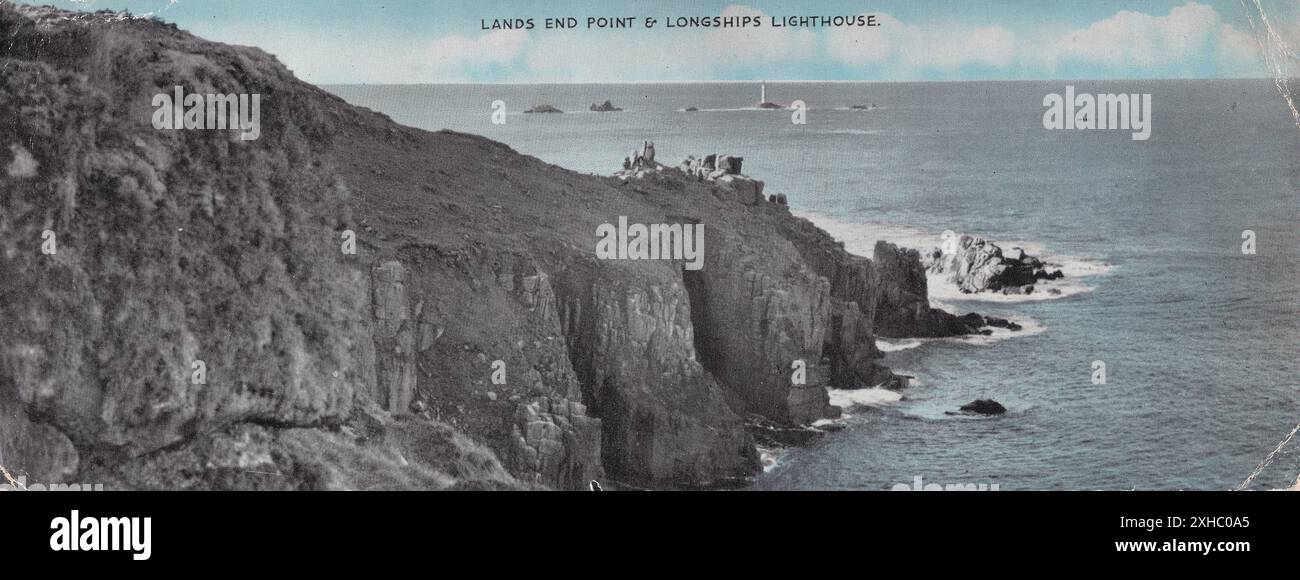 Vintage postcard of Land' End Point & Longships Lighthouse, 1940s Stock ...