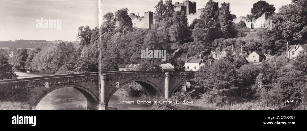 Vintage postcard of Dinham Bridge and Castle, Ludlow, 1950s Stock Photo ...