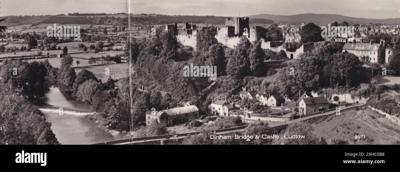 Vintage postcard of Dinham Bridge and Castle, Ludlow Stock Photo - Alamy