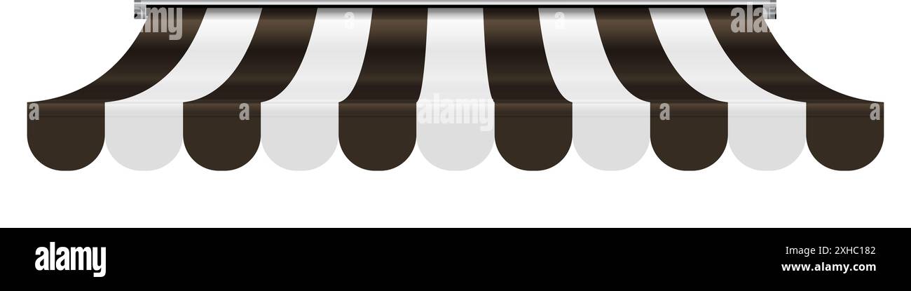 Shop awning tent. Cafe sunshade, store canopy, striped roof with black ...