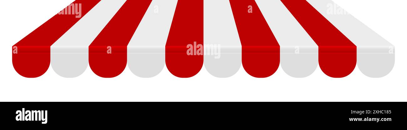 Shop awning tent. Cafe sunshade, store canopy, striped roof with red ...