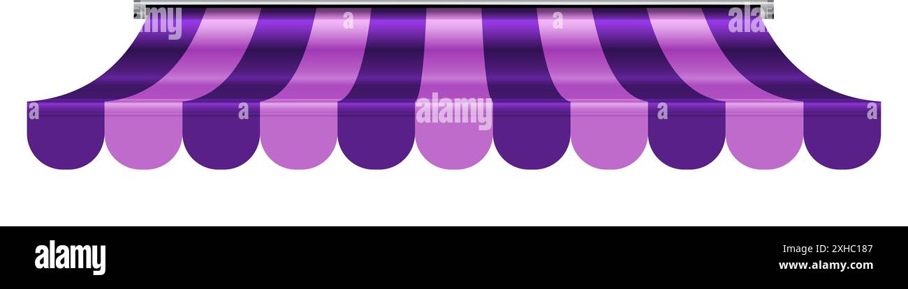 Shop awning tent. Cafe sunshade, store canopy, striped roof with pink ...
