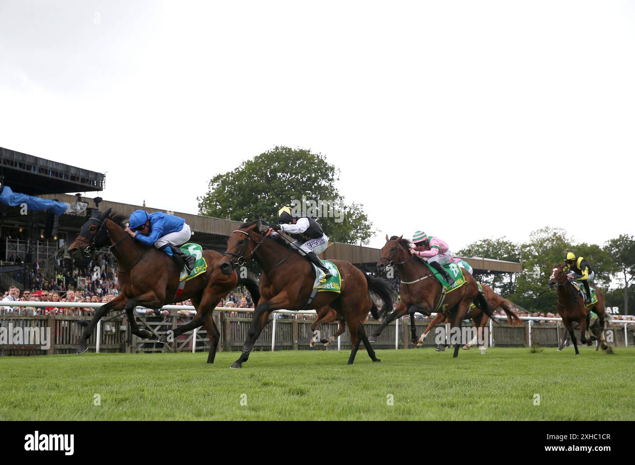 First Conquest and William Buick (left) coming home to win the bet365 ...