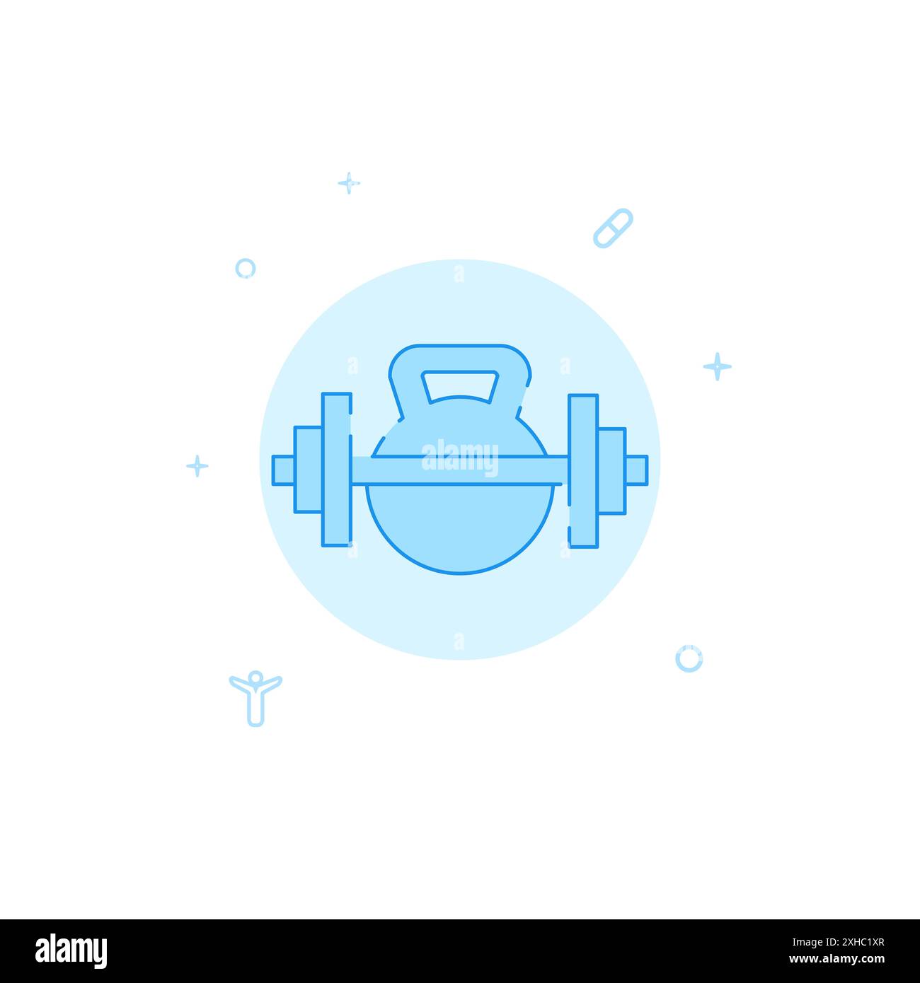 Kettlebell and dumbbell icon. Flat illustration. Filled line style. Blue monochrome design Stock ...