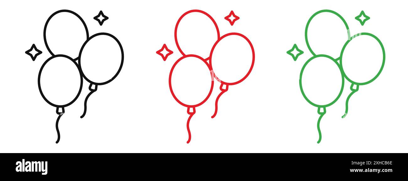 Balloons icon Vector symbol or sign set collection in black and white ...
