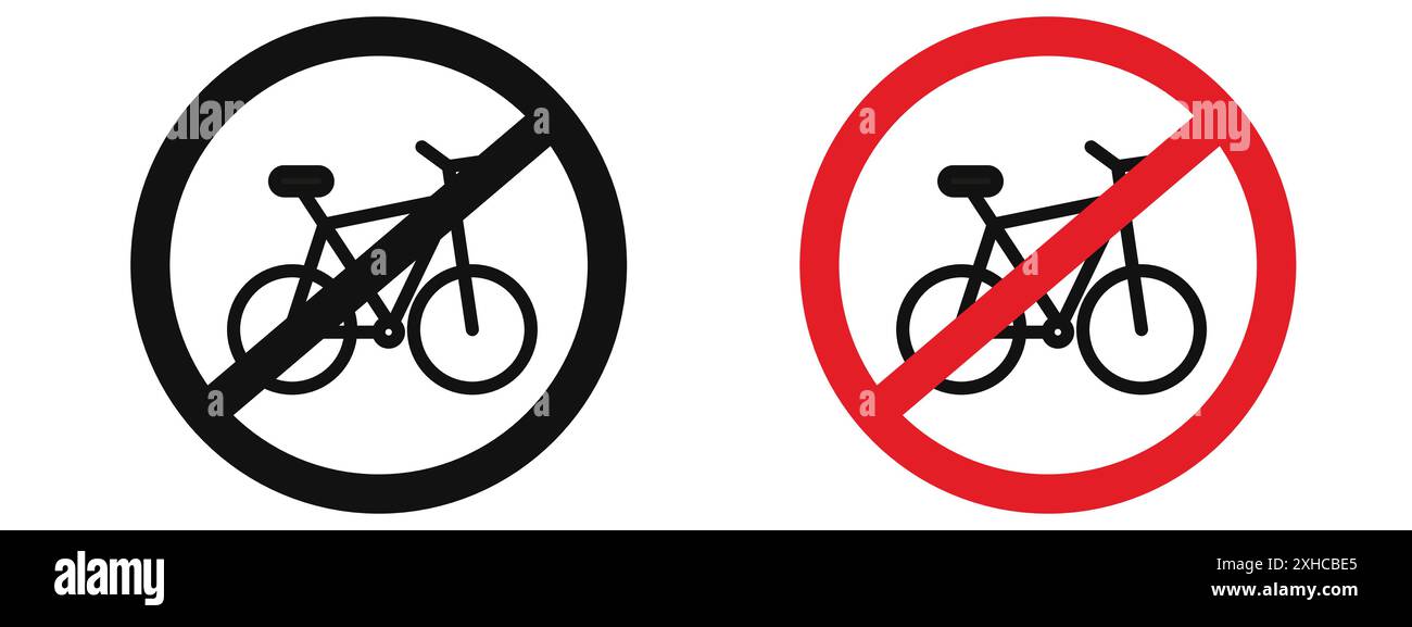 Bicycle prohibition sign Vector symbol or sign set collection in black and white outline Stock ...