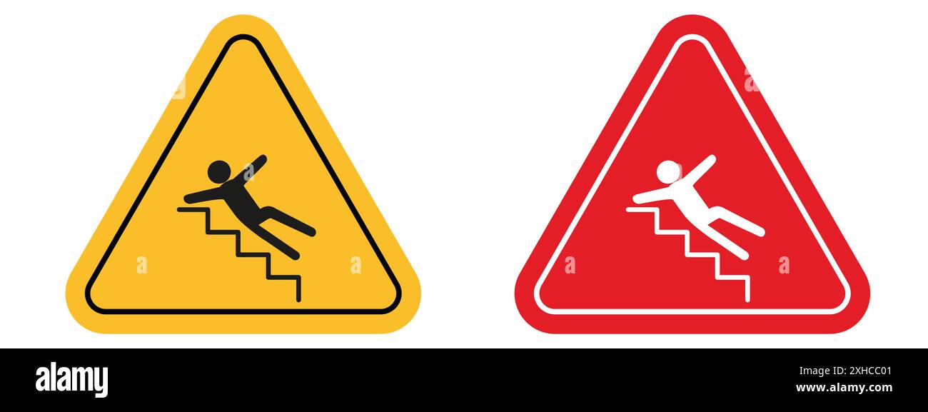 Caution stairway sign Vector symbol or sign set collection in black and ...