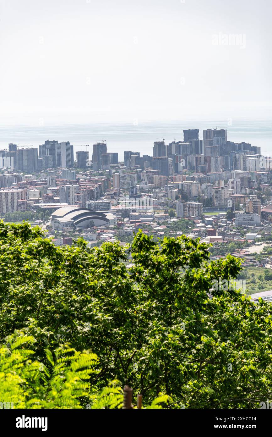 Aerial view of the city of Batumi from the top of the Anuria Mountain ...