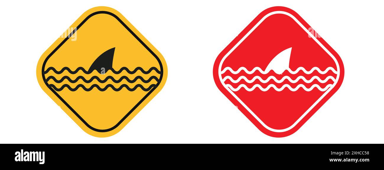 Danger of shark sign Vector symbol or sign set collection in black and ...