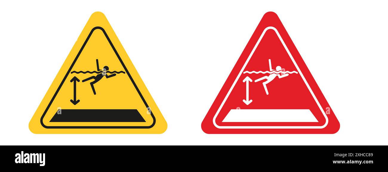 Deep water warning sign Vector symbol or sign set collection in black ...