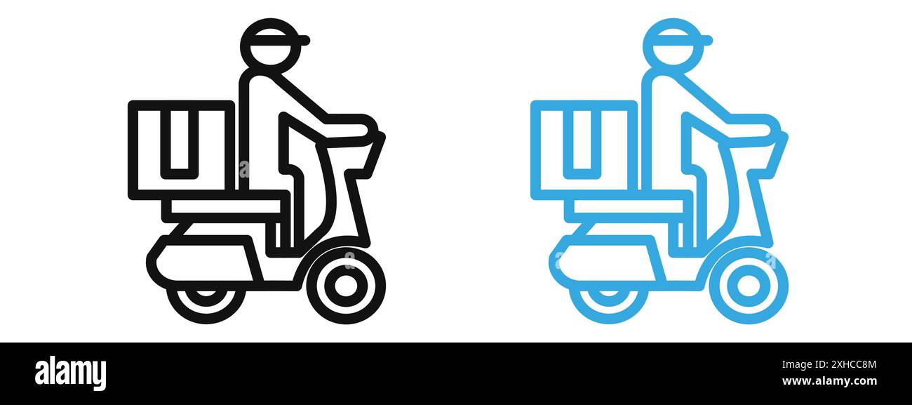 Delivery man riding motorcycle icon Vector symbol or sign set ...