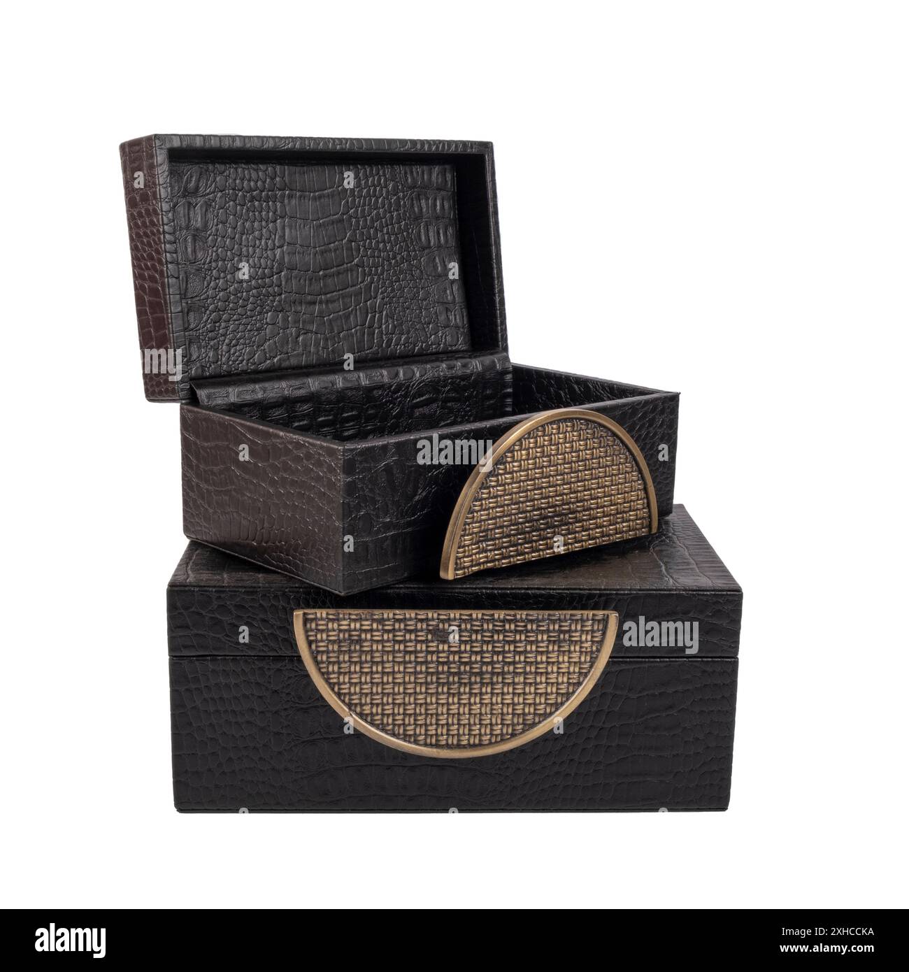 luxury decorative leather box isolated on white Stock Photo - Alamy