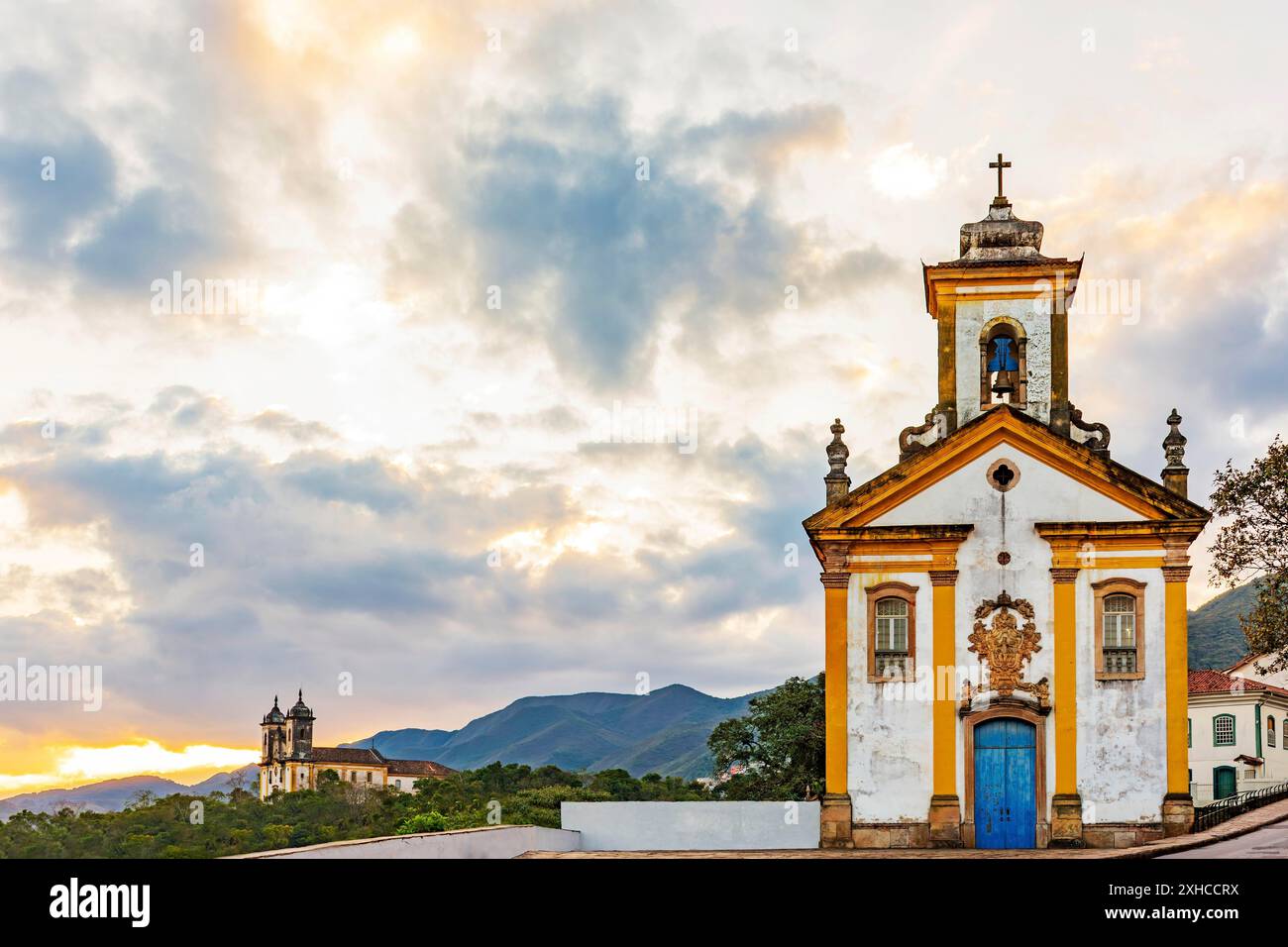 Famous baroque churches in the historic city of Ouro Preto in Minas ...