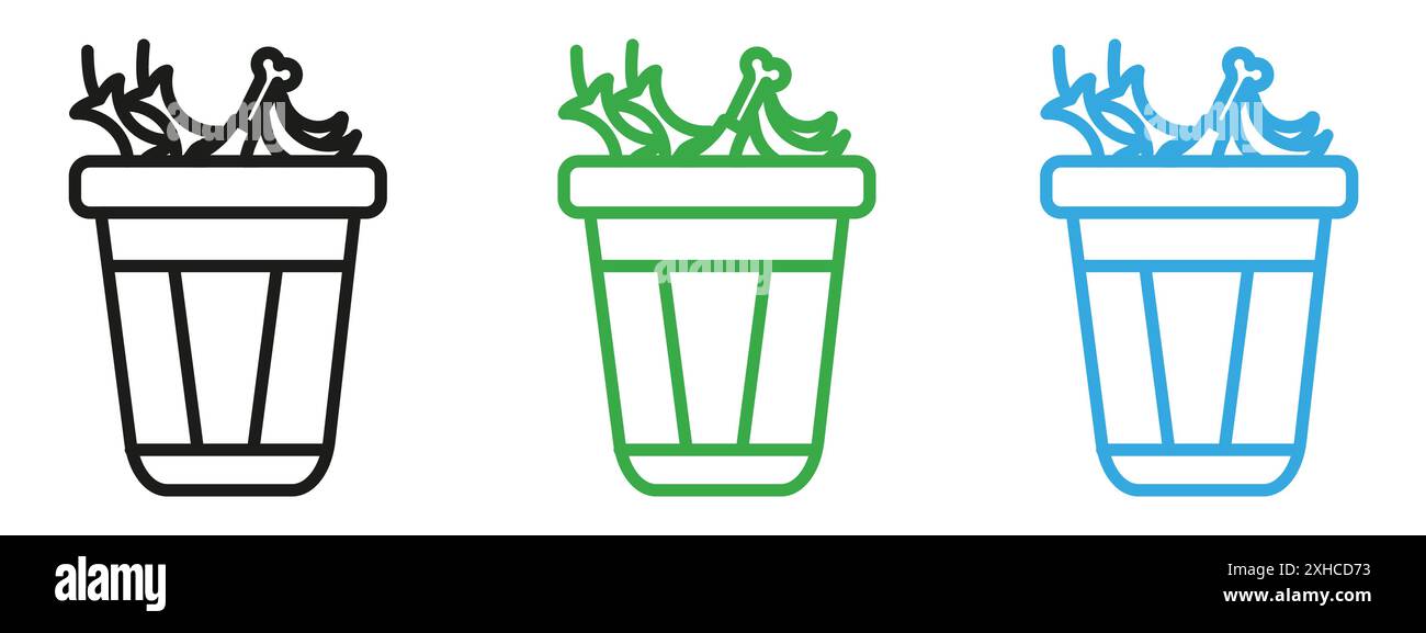 Food waste icon Vector symbol or sign set collection in black and white ...
