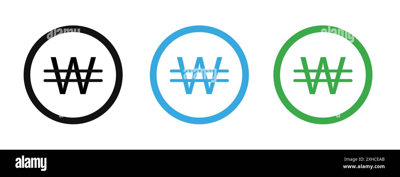 Korean won icon Vector symbol or sign set collection in black and white ...